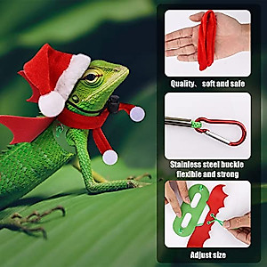 1 Set Bearded Dragon Christmas Costume, 7pcs Bearded Dragon Christmas Clothes Accessories Bearded Dragon Scarf Santa Hat Small Lizard Leash Harness for Reptile Christmas Holiday Cosplay (Green & Red)