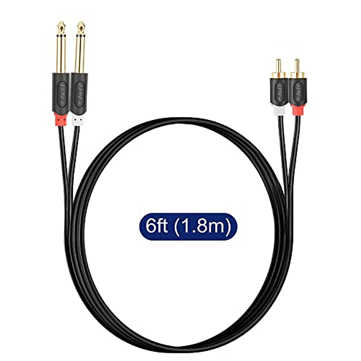 J&D Dual 1/4 inch TS to Dual RCA Stereo Audio Interconnect Cable, Gold Plated Audiowave Series 2X 6.35mm Male TS to 2 RCA Male Stereo Audio Adapter with PVC Shelled Housing and Nylon Braid, 6 Feet