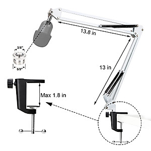 YOUSHARES Razer Seiren Mini Boom Arm with Pop Filter - Mic Stand with Foam Cover Windscreen Compatible with Razer Seiren Mini Streaming Microphone(White)