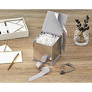 Hallmark Signature 4" Small Gift Box with Paper Fill (Silver Glitter) for Graduations, Valentines Day, Birthdays, Weddings, Engagements, Christmas and More