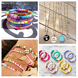 QUEFE 14420pcs Clay Beads for Bracelet Making Kit, 56 Colors Spacer Heishi Beads Flat Round Polymer Clay Beads with Pendant Charms Kits and Elastic Strings