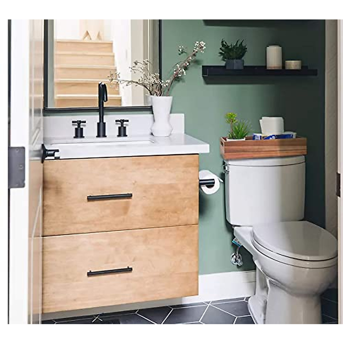 DUCIHBA, Natural Acacia Hardwood Bathroom Tray with Handles for Organizing Toiletries and Accessories - Large 16.5x6 in Size for Countertop, Shelf, or Tank Top Storage