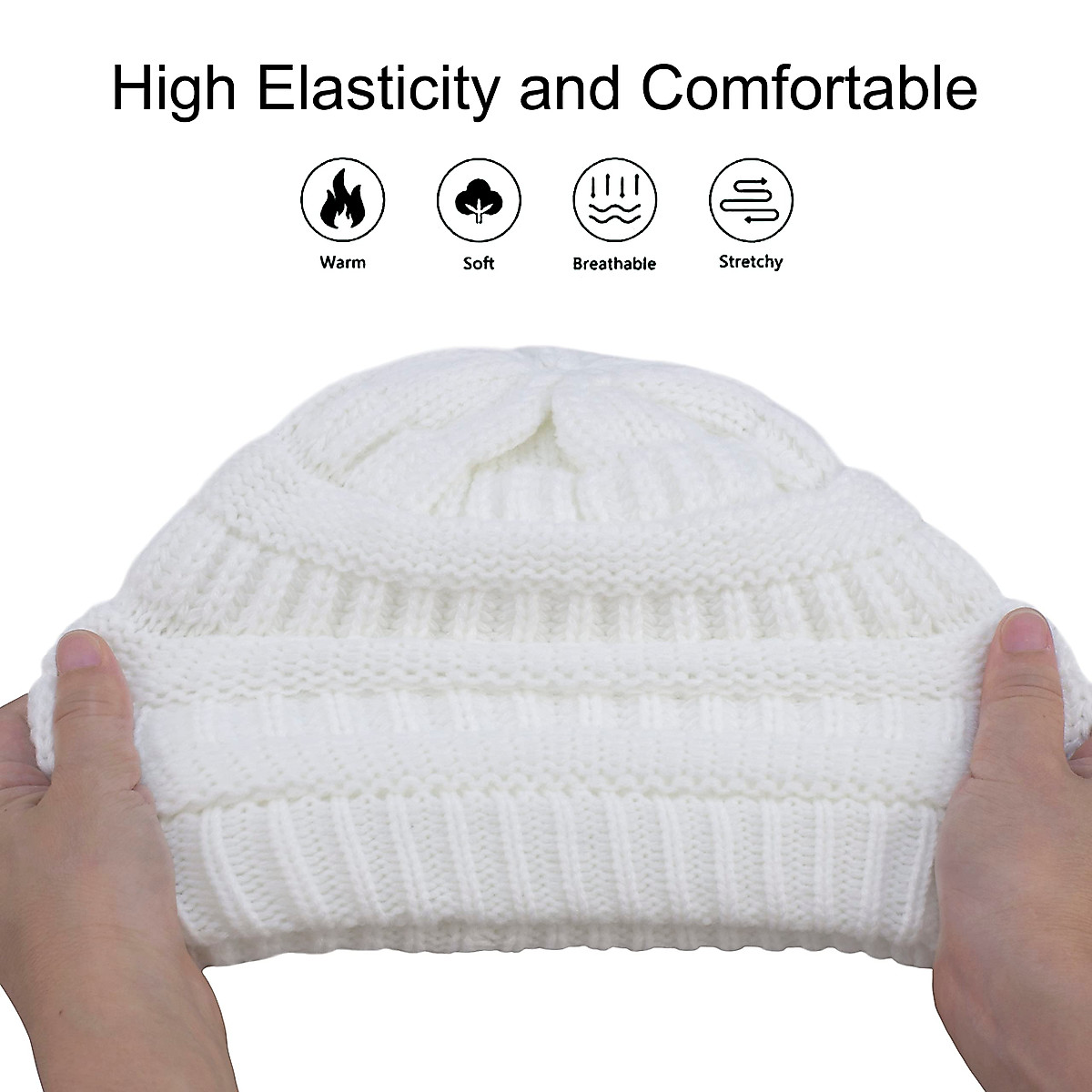 Muryuobao Toddler Kids Girls Boys Knitted Winter Hat Gloves Set Warm Fleece Lined Hats Baby Cable Skull Beanie Cap Mittens Set White Small