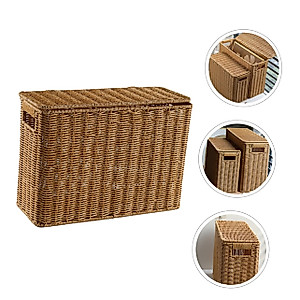 FONDOTIN Magazine Basket with Lid Woven Storage Basket Decorative Wall Corner Sofa Edge Container