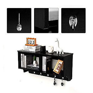 Coral Flower Wood Wall Mounted Entryway Shelf, 36 inches, Black