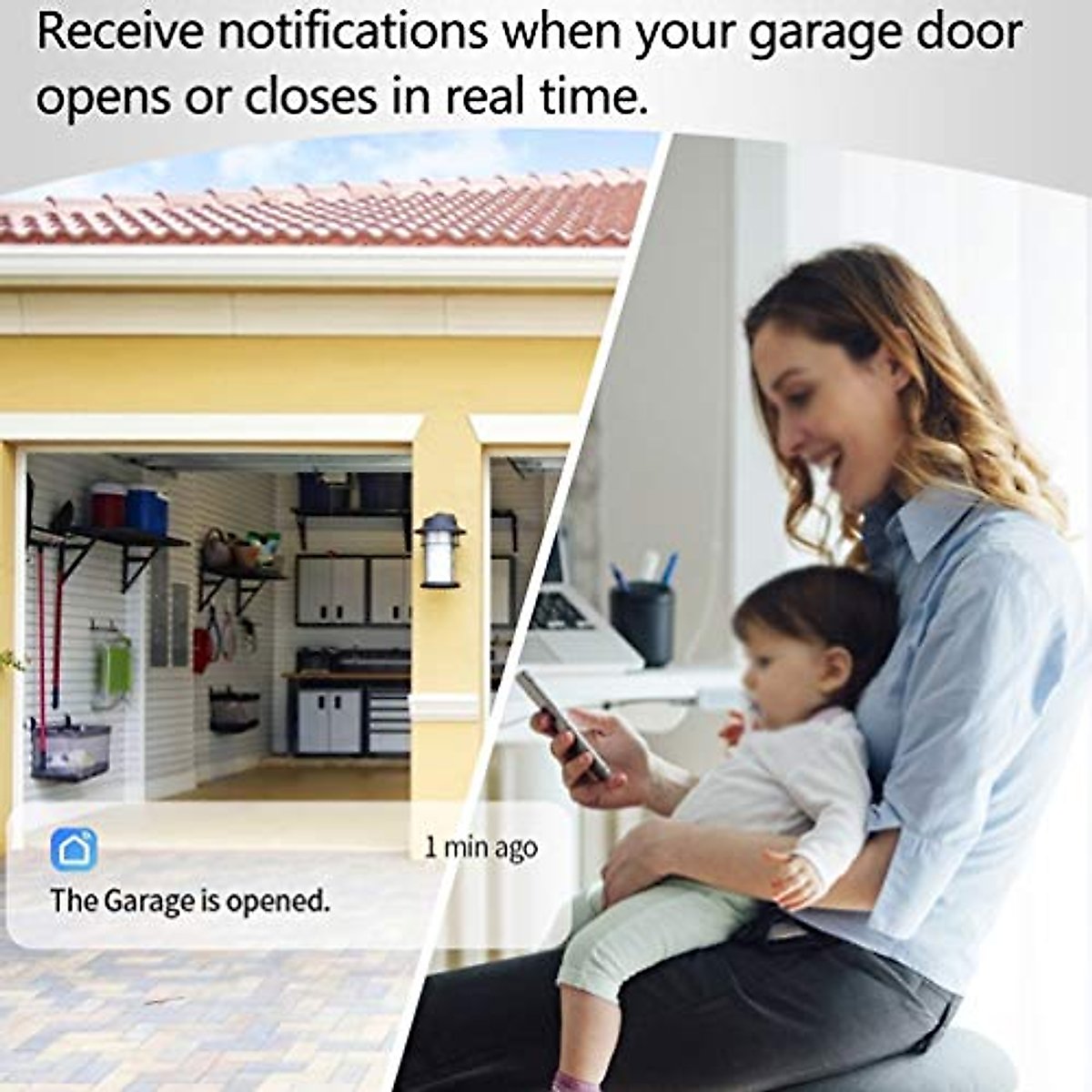 Smart Wi-Fi Garage Door Opener Wireless Garage Door Remote, Open and Close Garage Door from Anywhere, Compatible with Amazon Alexa, Google Assistant