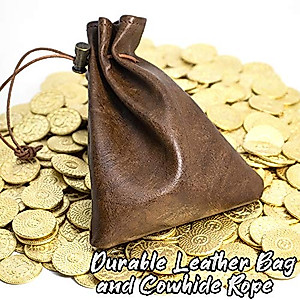 50 DND Coins Fantasy Coins & Leather Bag Metal Tokens Game Coins for Board Games Table RPG Board Game Accessories Golden Suit for Dungeons & Dragons Medieval Game Retro DND Props