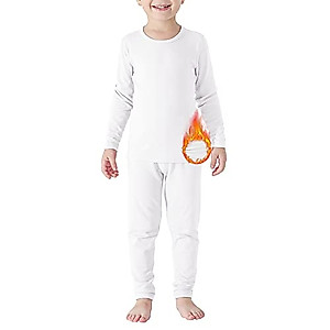 American Trends Boys Thermal Underwear Kids Long Johns Thermal Set Fleece Lined Base Layer Soft Warm Winter Thermals Sets for Toddler White 3T-4T
