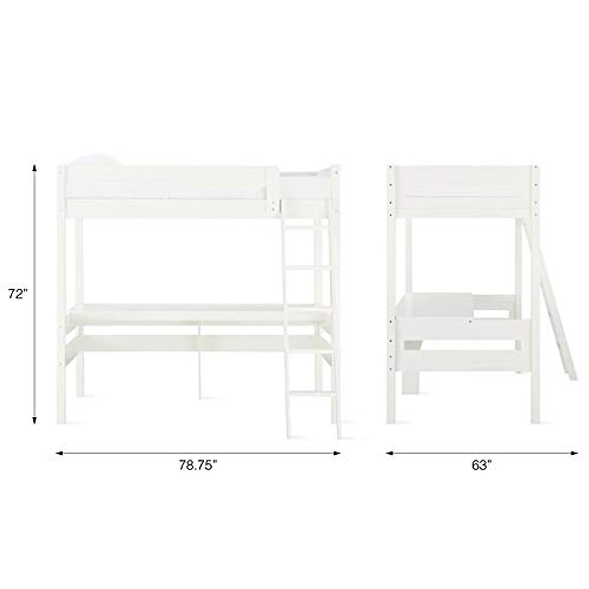 Dorel Living Harlan Wood Loft Bed with Ladder and Guard Rail - Twin (White)