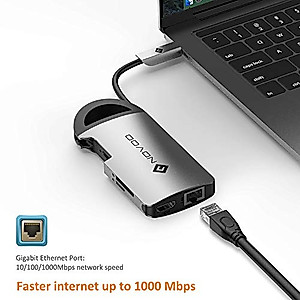 NOVOO USB C Hub 8 in 1 with Hidden Cable Multiport Adapter with 4K HDMI 100W PD Charging Ethernet 3*USB 3.0 SD/TF Card Reader, USB C to HDMI Adapter for Thunderbolt Laptops Phones and Tablets