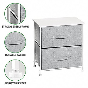 mDesign Small Storage Dresser End/Side Table Night Stand with 2 Removable Fabric Drawers - Organizer for Bedroom, Living Room, Closet - Hold Clothes, Linens, Accessories, Lido Collection, Gray/White