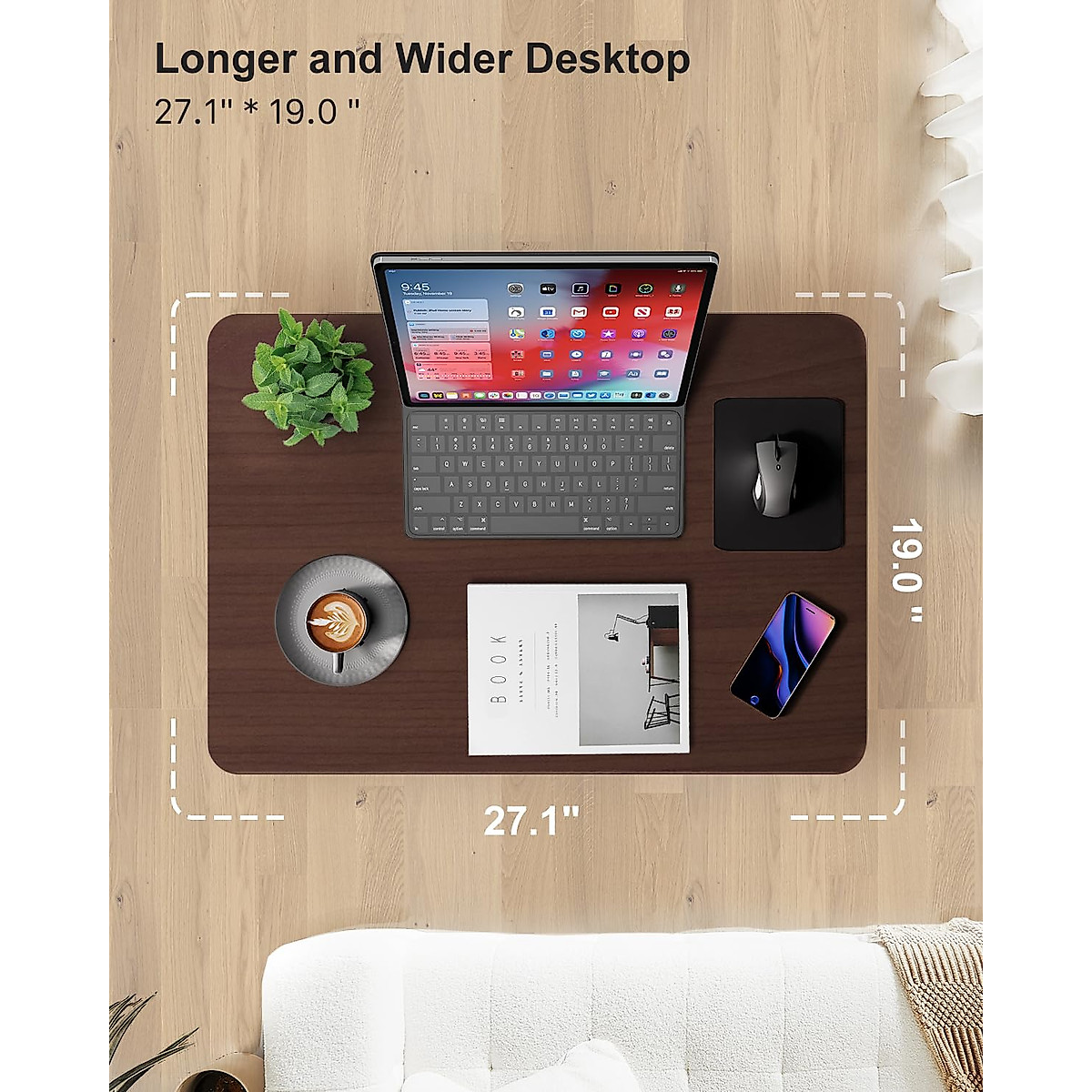 KINGSMITH Mobile Standing Desk 29.1 x 19 Inch Small Adjustable Desk Portable Desk Laptop Desk Support Up to 110IBS for Home Office (Walnut)