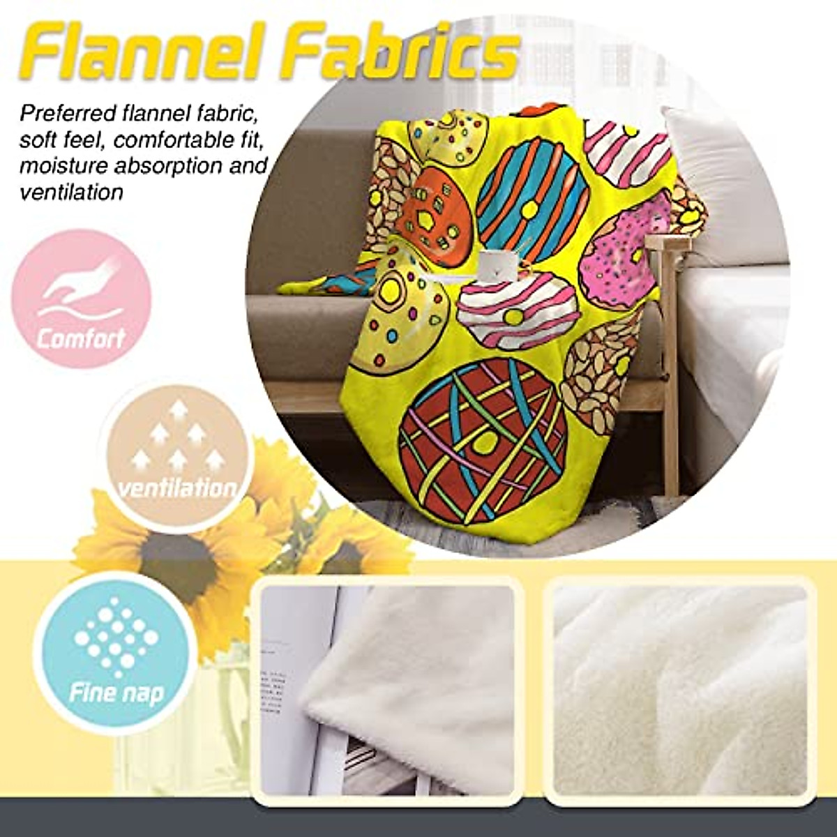 MICARE Donut Blanket Gifts for Men Women Adults Donut Loves Funny Throw Blankets Donut Texture Print Happy Donuts Plush Blanket Flannel Blanket for Living Room Sofa Couch Bed Office Lap 60x80 Inches