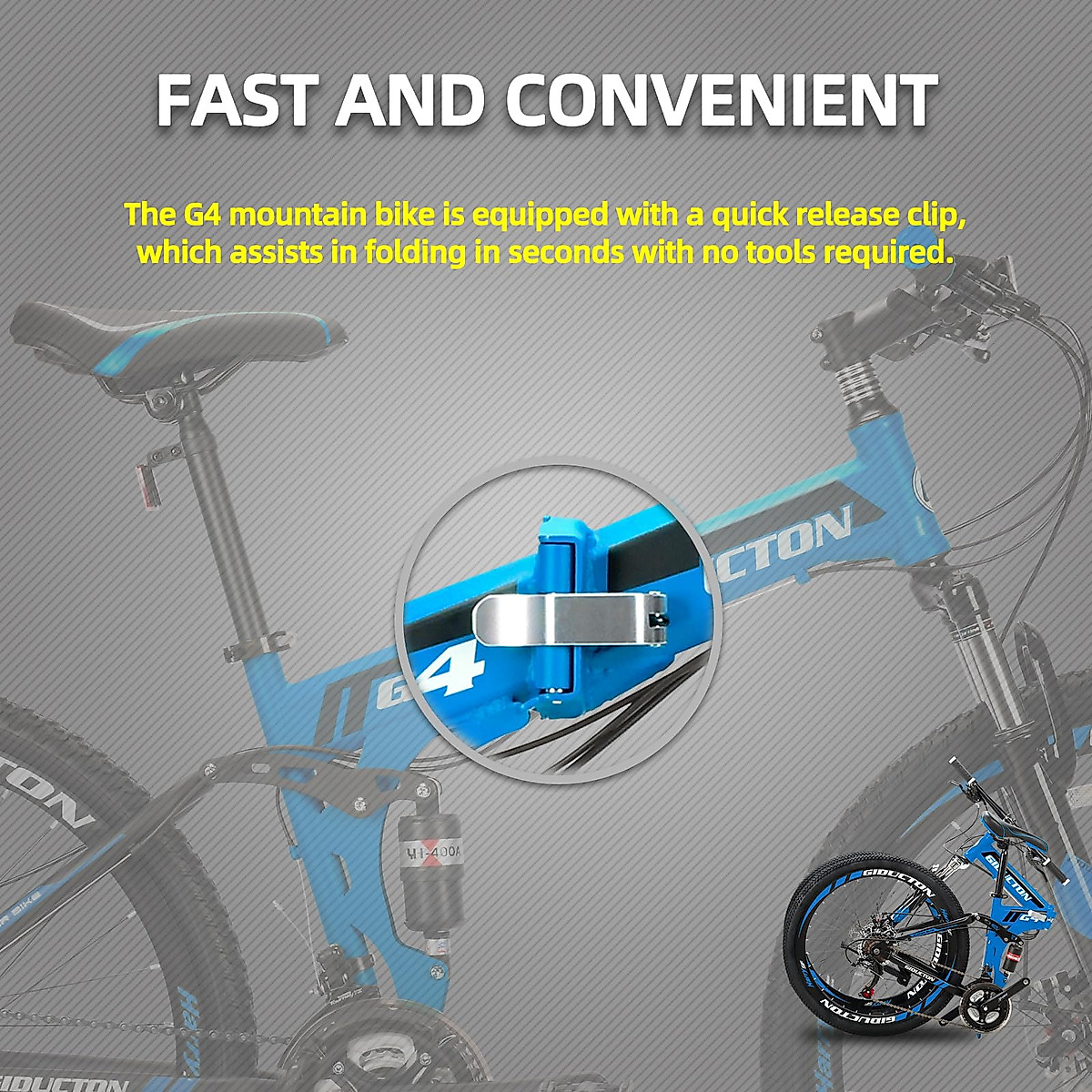 EUROBIKE YH-G4 Folding Mountain Bike for Adults 26 Inch Wheels 21 Speed Full Suspension Dual Disc Brakes Foldable Frame Bicycle (Blue)