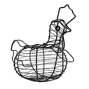 MyGift Black Metal Wire Egg Basket with Chicken Shape Design, Farm Fresh Egg Collecting Basket, Decorative Farmhouse Kitchen Storage Baskets