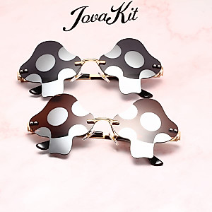 JOVAKIT Mushroom Shaped Sunglasses for Women Men Vintage Rimless Sun Glasses Retro rave Party Halloween Eyeglasses (Gold/Red)