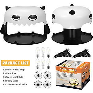 2 Pack Flea Traps for Inside Your Home, 2024 Monster Flea Killer with Sticky Discs & Bulbs, Professional Pest Control Trapper for House, Safe Flea Lights Insect Catcher Bed Bug Trap for Kids & Pets