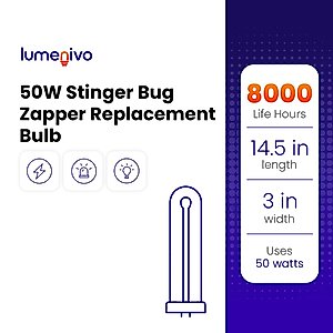 lumenivo Bug Zapper Bulb Replacement for Stinger/DEJAY B8080-4 50 W Stinger Bug Zapper Replacement Bulb with G10Q-4 4 Pin Square Base - T1, FUL50T10/BL Bug Zapper Bulb - 1 Pack