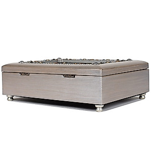 Cottage Garden My Wish for You Grey Brushed Pewter Jeweled Music Box Plays Tune You Light Up My Life