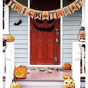 Halloween Banner for Mantle - Happy Halloween Garland Banner Burlap Trick or Treat Banner Hanging Decor for Fireplace Home Halloween Party Decorations