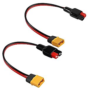 QIANRENON 12AWG 45A Connector to XT60 Male Cable Solar Panel to Lithium Battery Connector Adapter, for Outdoor Power Bank, Lithium Battery Pack, 30cm/11.8in,2pcs