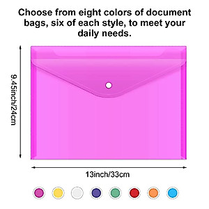 EOOUT 14 Pack Plastic Envelopes Poly Envelopes, Clear Document Folders Plastic File Folders with Snap Closure, 7 Colors, Letter A4 Size File Envelopes for School and Office Supplies