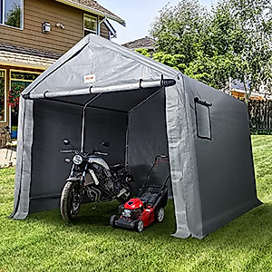 VEVOR Portable Outdoor Storage Shelter Shed, 8 x 14 x 7.6 ft Heavy Duty All-Season Instant Storage Tent Garage Sheds with Roll-up Zipper Door and Ventilated Windows for Motorcycle, Bike, Garden Tools