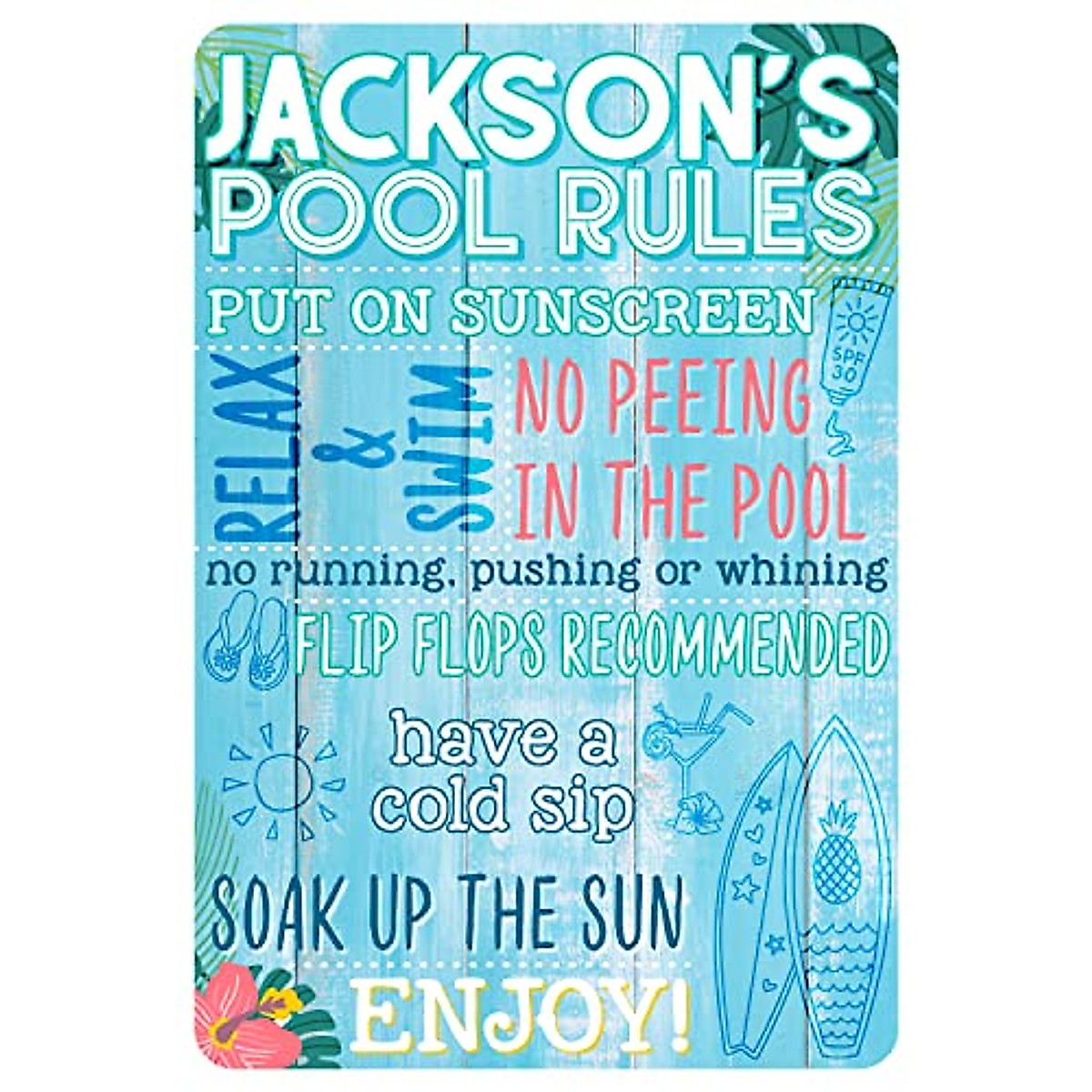 Personalized Pool Sign w/Name - Indoor/Outdoor Metal Sign for Garden, Patio, Hot Tub, Pool Deck | 7 Unique Designs | Customized Gifts for Swimming Pool Owners, Funny Backyard Decorations