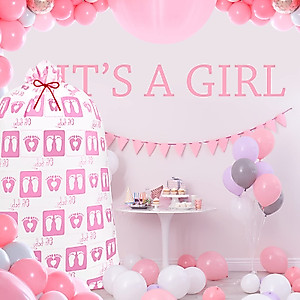 Leinuosen 2 Pcs Extra Large Gift Bags for Baby Shower Oversized Plastic Gaint Gift Bag with Ropes for Birthday Party Favors(Pink Feet)