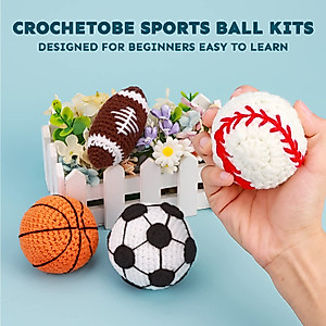 Crochetobe Crochet Kit for Beginners - 4 PCS Sports Balls Crochet, Complete Crochet Set includes Step-by-Step Instructions and Video Tutorials, Beginner Crochet Kit for Adults (Patent Product)