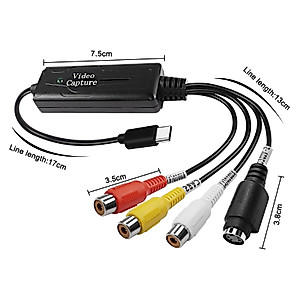 XMSJSIY RCA AV to USB C Converter - 1 Channel AV NTSC PAL Video S Video/Composite to USB Converter for Mobile Phone/PC
