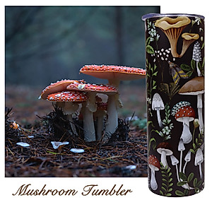 IchDich Mushroom Tumbler With Lid and Straw 20 oz Insulated Mushroom Tumbler Stainless Steel Mushroom Skinny Tumbler Water Bottle Travel Mug Wine Cups Mushroom Gifts for Women