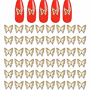 KACHIMOO Gold Butterfly Nail Charms,50 Pieces Nail Charms Nail Butterfly Charms for Acrylic Nails DIY Craft Nail Art Accessories (Gold)