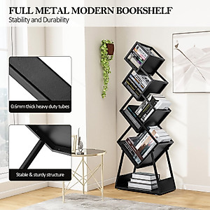 jxgzyy Bookshelf 5 Tier Geometric Modern Bookcase Industrial Style Metal Bookshelf Display Storage Rack for Books Decors Cds in Office Living Room Corner Floor Standing Bookcase