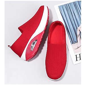 Women Mesh Air Cushion Orthopedic Diabetic Walking Shoes Slip-on Platform Sneakers Breathable Lightweight with Arch Support Wedge Rocker Shoes (Dark Gray,7,Women,7)