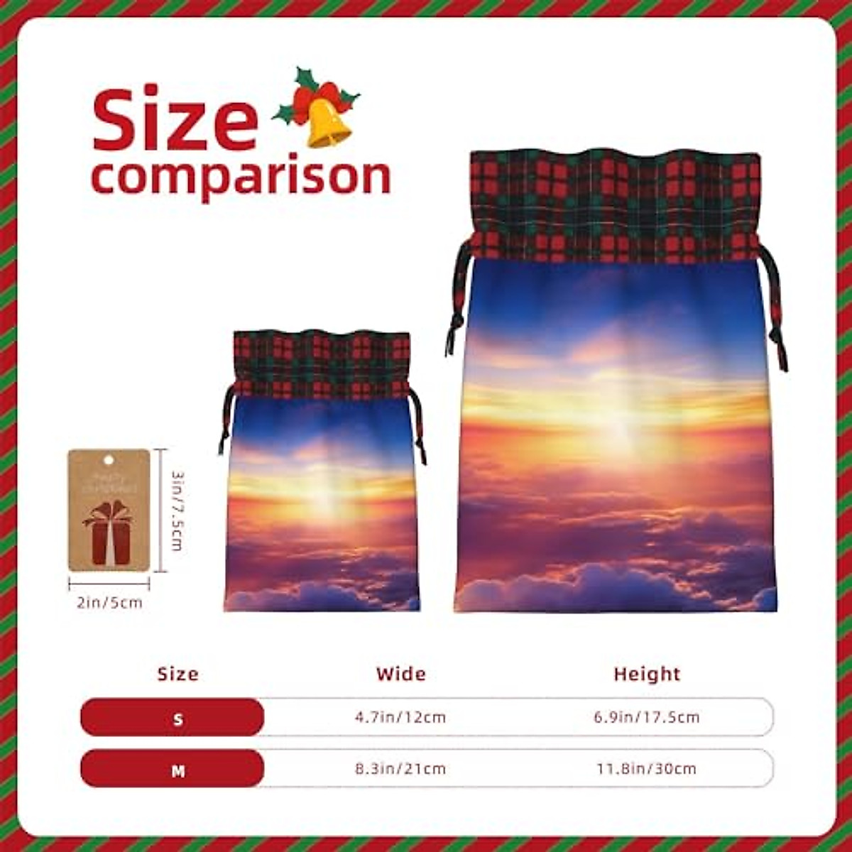 Christmas Gift Bags with Drawstring Burlap Gift Bags Sunrise Over Clouds Christmas Linen Bags for Xmas Party Candy Bags with Cards Xmas Reusable Wrapping Bags Christmas Linen Treat Bags for Holiday