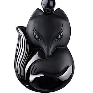 COMPONALL Fox Obsidian Necklace for Women, Fox Jewelry for Girls Gemstone Necklaces Pendant for Women Healing Crystal Necklace Protection Amulet Charm for Girls Mothers Day Jewelry Gift