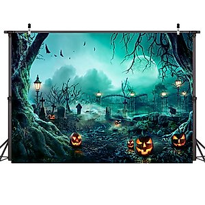 Dudaacvt 7X5FT Halloween Backdrop Horror Moon Night Scary Cemetery Pumpkin Lantern Backdrop for Halloween Kids Adult Family Party Birthday Banner Decor Halloween Photo Backdrop D612
