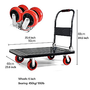 Generic Hand Truck Folding Platform Truck with Plastic Panel Metal Handle Silent Wheels Moving Push Cart for Warehouse Garage Large Load Capacity Utility Cart (Size : 990lb), Black