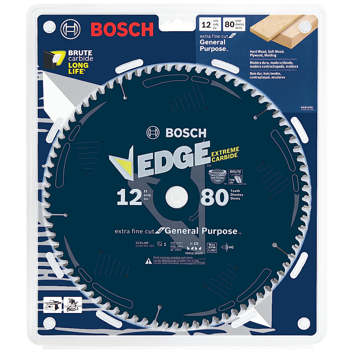 BOSCH DCB1280 12 In. 80 Tooth Edge Circular Saw Blade for Extra-Fine Finish, Black