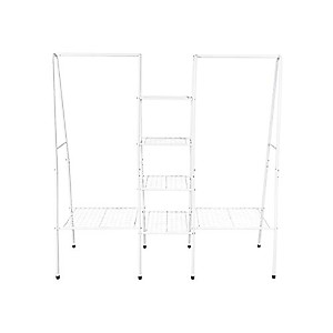 Albearing Metal Garment Rack Clothes Rack with Top Rod and Lower Storage Shelf Clothes Rack (White)