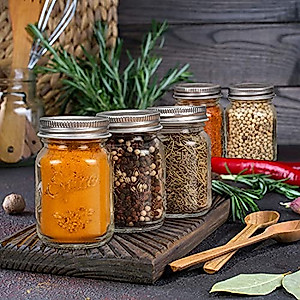 AOZITA 24 Pcs Glass Mason Spice Jars/Bottles - 4oz Empty Spice Containers with Spice Labels - Shaker Lids and Airtight Metal Caps - Silicone Collapsible Funnel Included