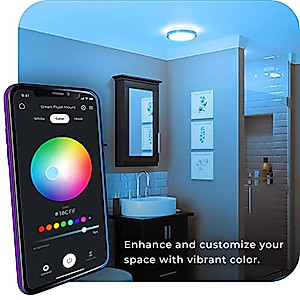 Globe Electric 60839 Wi-Fi Smart 11" Flush Mount Ceiling Light, Brushed Nickel, No Hub Required, Voice Activated, Energy Star, 16 W, Multicolor Changing RGB, White 2000K - 5000K, 1120 Lumens, 80 CRI