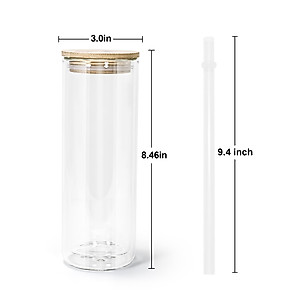 AGH 25OZ Snow Globe Glass Tumbler,2 Pack Sublimation Glass with Bamboo Lids and Straws, Double Wall Sublimation Beer Can Glasses Can Shaped Tumblers with Pre Drilled Hole for DIY