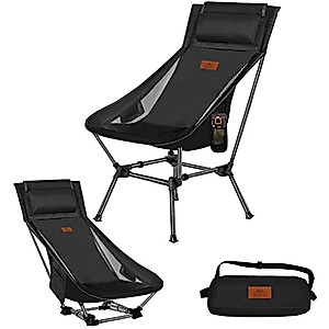 AnYoker Camping Chair, 2 Way Compact Backpacking Chair, Portable Folding Chair, Beach Chair with Side Pocket and headrest, Lightweight Hiking Chair 0166 (Ink)