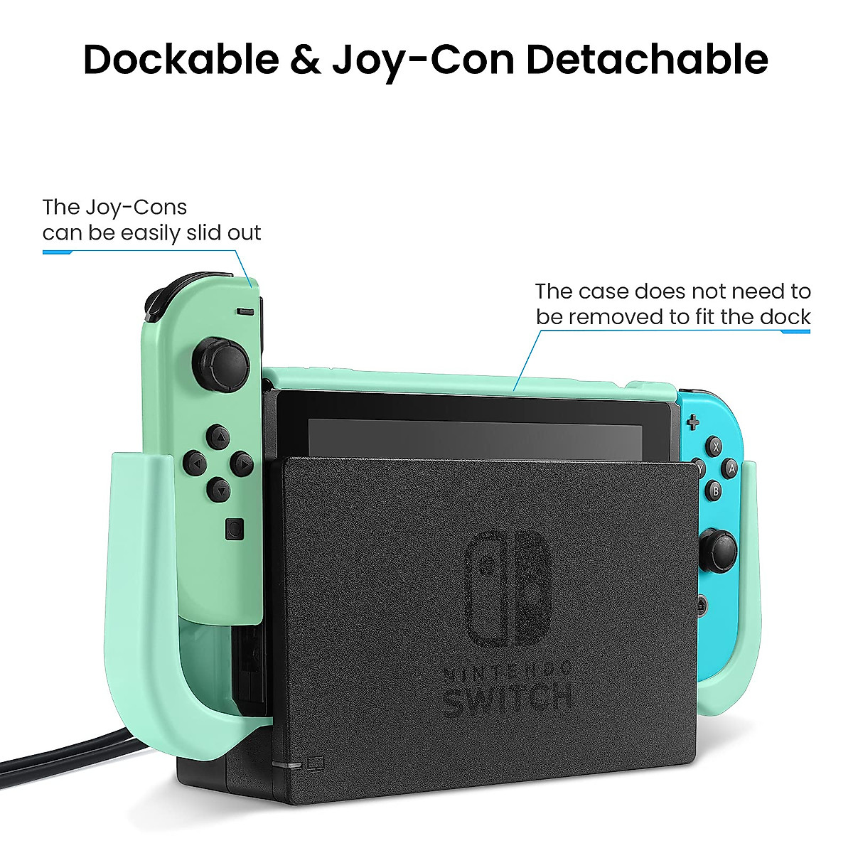 tomtoc Protective Case for Nintendo Switch, TPU Dockable Grip Case with 2 Game Cards Slots, Shock-Absorption and Anti-Scratch Split Cover