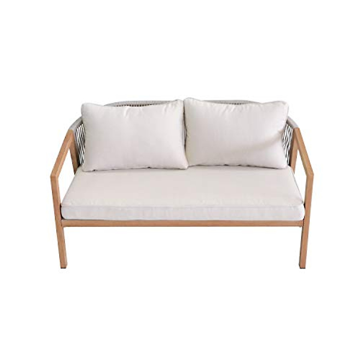 Quality Outdoor Living 65-YZ04OH Oak Hill 4-Piece Outdoor Deep Seating Conversation Set, Medium, Faux Wood + Rope