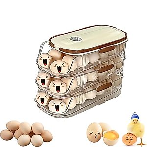 mohaijituan 2024 New Egg Holder for Fridge, Automatic Rolling Egg Container for Refrigerator, Clear Stackable Egg Dispenser,Detachable Portable Space-Saving Egg Dispenser Holder (2 rows 3 Tier)