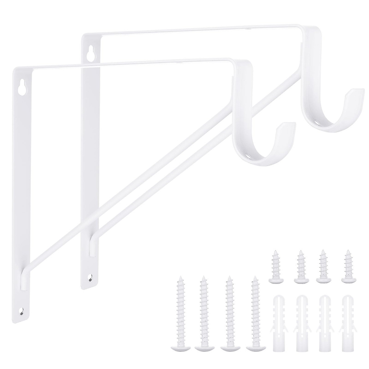 2 Pack Heavy Duty Closet Rod Brackets Holder 11 x 11 x 1 Inch, White Closet Rod Support Bracket Steel Closet Rod Holders for Hanging Clothes, Wall Mounted Shelf and Rod Support Brackets with Screws