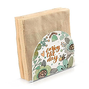 Napkin Holder, Clear Acrylic Paper Napkin Holders Flowers and Bees Enjoying The Day Tissue Box Dispenser Stand Tabletop Space Saver Upright Napkin Towel Holders for Kitchen Restaurant Home Decor